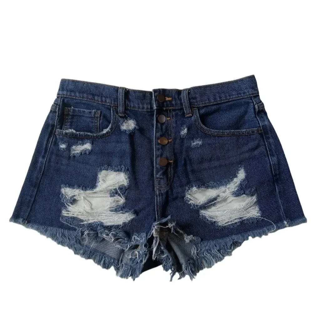 Windsor | Shorts | Windsor Blue Dark Wash Distressed Raw Edge Hem Denim ...